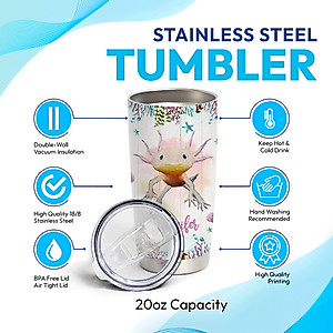Hyturtle Personalized Gifts For Axolotl Lover - Just A Girl Who Loves Axolotls Custom Name Stainless Steel Tumbler 20oz With Lid - Idea Ocean Animal Lover Gifts For Women Girl On Birthday, Christmas