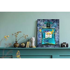 CIRABKY Fashion Wall-Art Canvas - Teal Wall Decor For Bathroom - Perfume Wall Art Bedroom Wall Decor For Women Size 15 x 11.5 Inches