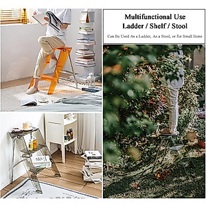 3 Step Ladder,Acrylic Folding Step Stool, 3 Anti-Slip Steps,Wide Platform,Great for Your Kitchen, Pantry, Closets, or Home Office,Modern Stool,330 Lbs Capacity (Grey)