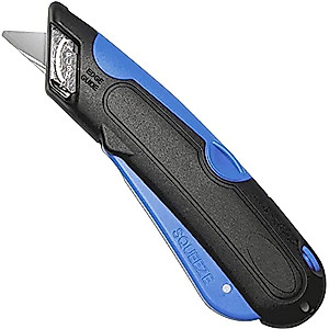 Veltec Self-Retracting Blade Safety Cutter, Left and Right Edge Guide, 3 Depth Setting, Preloaded with 3 Blades - Black/Blue (VC900)