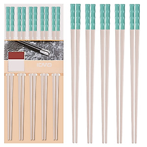 5 Pairs Family Reusable Chopsticks Dishwasher Safe, 9.6 inch/24.3cm Non-Slip Hotel/ Restaurant Japanese Chop Sticks, Chinese ChopStick Gift Set, Blue&Yellow