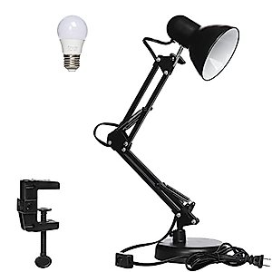Gupuzm Led Desk Lamp with Clamp - Swing Arm Desk Lamp with 1 LED Cold Light Bulbs 6500K - Folding Table Lamp，Used for Office, Work, Study, Dormitory Reading and Eye Protection Desk Lamp (Black-01)