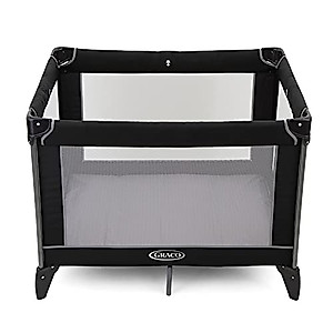 Graco Compact Travel Cot (Birth to 3 Years Approx.) with Signature Push-Button Fold, Black/Grey