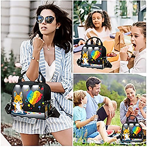 Ivenhlys Dog Lunch Bag, Corgi Insulated Tote for Women, Kids, School, Travel, Rainbow Doodle