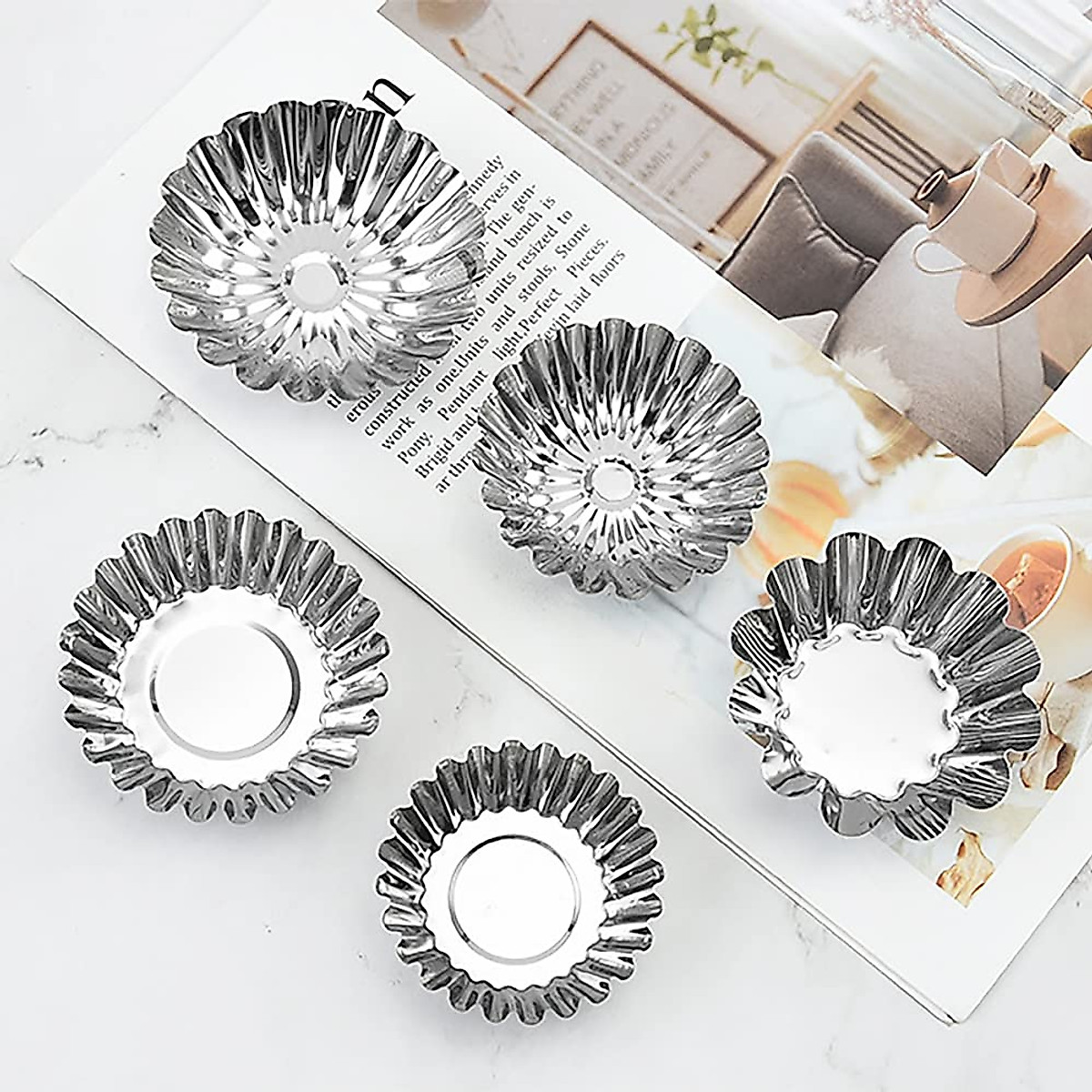 A-XINTONG 430 Stainless Steel Muffin Baking Cups Pack of 25 Pieces Reusable 5 Types Stainless Steel Mini Cupcake Molds, Nonstick Cupcake Liners Pastry Candy Molds Set DIY Cake Tools