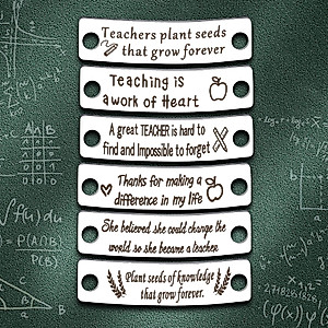 MTLEE 6 Pcs Teacher Bracelet Appreciation Gifts for Her, Teacher Birthday Gifts Bangle Inspirational Gifts for Women Men Teacher (Black and Silver)