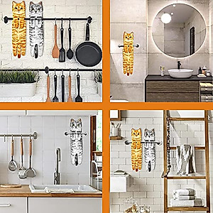 Yeikbuxa Cat Hand Towels for Bathroom Kitchen, Soft and Absorbent, Cat Gifts Cute Decorative Cat Decor Hanging Washcloths Face Towels, Funny Gifts for Cat Lovers（Grey）