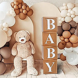 Teddy Bear Baby Shower Boxes Decorations, 4pcs Brown Baby Shower Blocks with Letters, Stereoscopic Babyshower Balloon Boxes for Woodland Baby Shower Decor Boys Girls Gender Reveal Backdrop