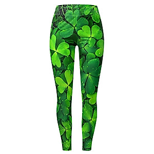 St Patricks Day Leggings for Women Stretchy Pants Green Shamrock St Patricks Day Clover Leaves Leprechauns Leggings
