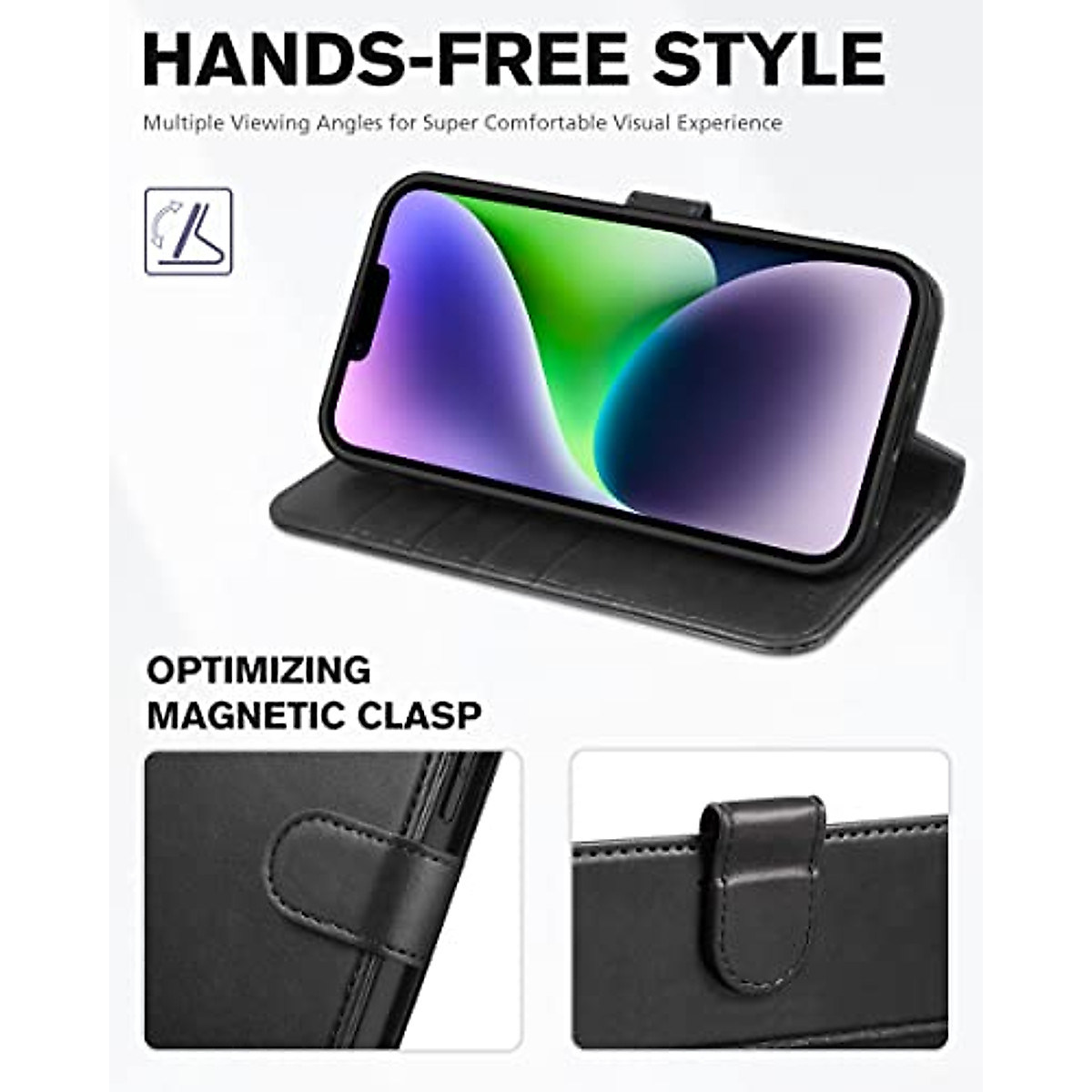 TUCCH Case for iPhone 14 Plus Wallet Case, [RFID Blocking] 4 Card Holder Stand [Shockproof TPU Interior Case] PU Leather Magnetic Protective Flip Cover Compatible with iPhone 14 Plus 6.7" 2022, Black