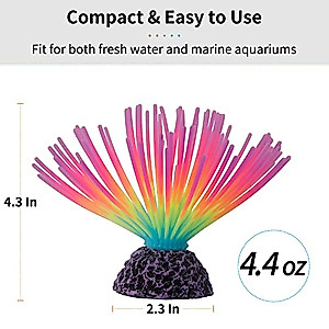 Uniclife Aquarium Imitative Rainbow Sea Urchin Ball Artificial Silicone Ornament with Glowing Effect for Fish Tank Landscape Decoration