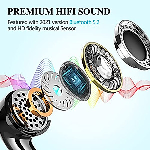 Wireless Earbud, Bluetoth 5.2 Headphones IP7 Waterproof in Ear Earphones with LED Power Display, Stereo Sound Bluetoth Earbud with Built in Mic, 8H Single Playtime and Type-C Fast Charging Case