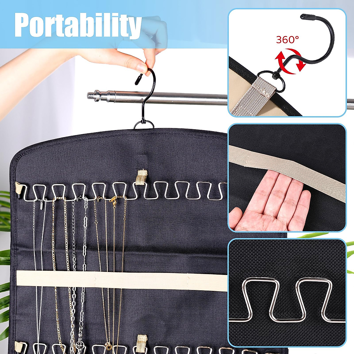 HAKACC Jewelry Organizers and Storage with Hanger Metal Hooks Double-Sided Necklace Hold Organizer, Over the Door Jewelry Storage