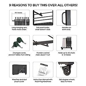 Folding Chair Rack Folding Chair Cart Folding Chair Storage Chair Dolly for Stackable Chairs and Table Hold More Hanging Chairs with Rubber Locking Caster Wheels Dust Trolley Cover Capacity 42 Chairs