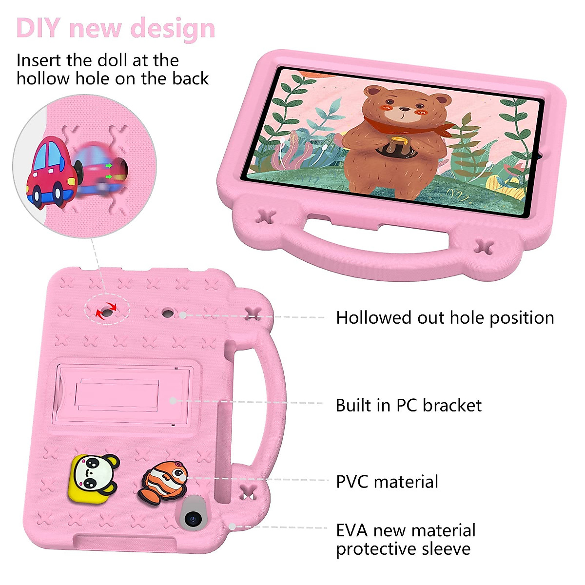 YRH for TCL Tab 8le Tablet Case 8.0 inch, Kids EVA Cover with Stand Handle, for TCL Tab 8 LE (9137w)/WiFi (9132X)/Plus(9138s)/SE(6048E)/8V, Pink