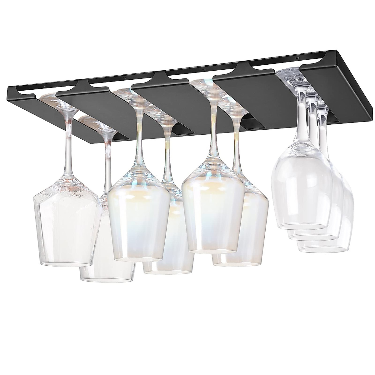 Wine Glasses Rack Hanging Under Cabinet Stemware Storage Hanger with 4 Rows Metal Bar Shelves for Kitchen Restaurant Cabinets Shelf – Fits from 1.1 to 3.4 inch Base of Goblet HG617