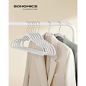 SONGMICS 50-Pack Coat Hangers and 30-Pack Pants Hangers Bundle, Velvet Hangers, Non-Slip Clothes Hangers, Velvet Hangers with Adjustable Clips, White and Light Pink UCRF029W05 and UCRF012W02
