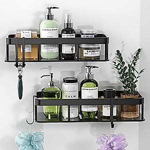 Eleulife Shower Caddy Shelf Basket, 2 Pack Shower Organizer No Drilling Adhesive Shower Storage Shelves Rack for Bathroom, Kitchen, Toilet, No Drilling, Rustproof (Black)