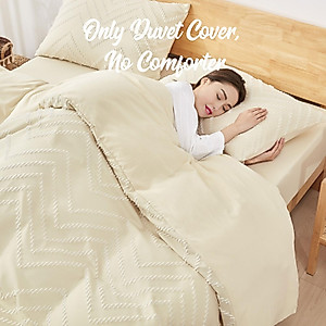 Tametra Twin Duvet Cover, White Tufted Duvet Cover Breathable and Soft in Boho Style, Shabby Chic Embroidery Duvet Cover Set for All Seasons 2 Pieces 68" x 90"(Beige)