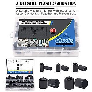 Glarks 48Pcs 1/4'' 3/8'' 1/2'' 3/4'' 7/8'' ID Black Rubber Thread Protector Covers Assortment Kit Vinyl Tube End Caps Round End Flexible Caps Set for Protecting Furniture Feet Tube and Screw