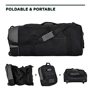 Travelers Club 32-Inch Collapsible Expandble Travel Rolling Duffel Bag, Black/Gray