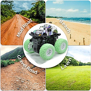 YQMYXG Monster Truck Toys Cars for Boys Toddlers 4 Wheels Drive Durable Friction Powered Car Toys for Kids Birthday Party 360 Degree Rotation Gift Suitable for Boys Girls over 3 years old(Yellow+Green