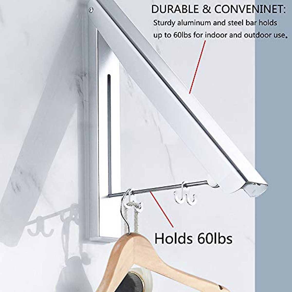 SCLX Retractable Clothes Rack - Wall Mounted Folding Clothes Hanger Drying Rack for Laundry Room Closet Storage Organization, Aluminum, Easy Installation (Silver)