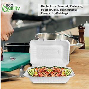 Compostable Rectangular Hinged Clamshell Take Out Food Containers 9x6x3,Heavy Duty Quality Disposable to go Containers, Single Compartment Eco-Friendly Takeout Box, Restaurants, Food Trucks (250)