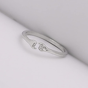 OIDIMS Cute Pinky Swear Thin Tail Rings for Women Hand Gestures Finger Ring Expandable Stacking Dainty Fashion Daughter Adjustable Open Size Promise Minimalist Birthday Best Friends Bff Gifts