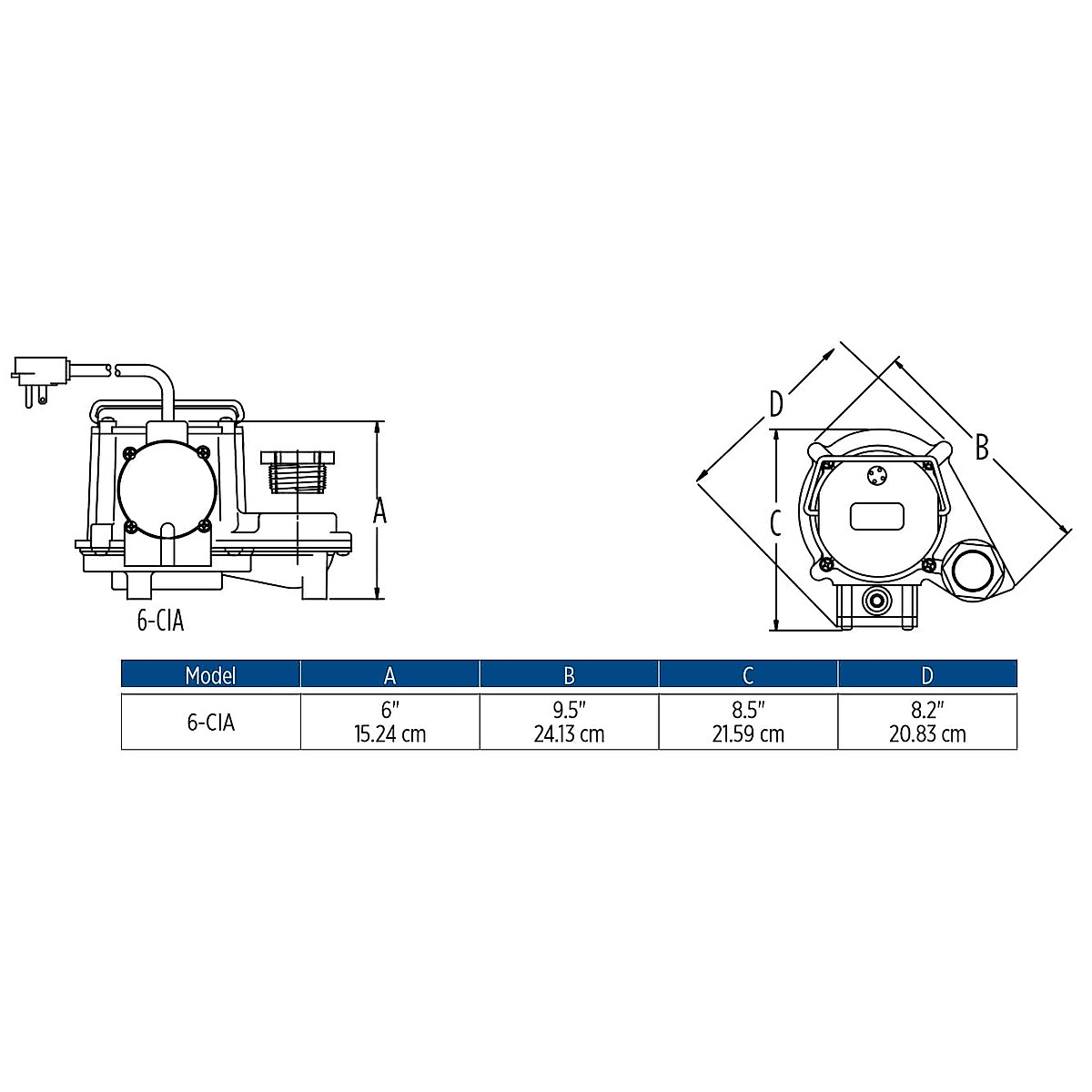 Little Giant 6-CIA 115 Volt, 1/3 HP, 2760 GPH Cast Iron Submersible Sump Pump with Integral Diaphragm Switch, 10-Ft. Cord, Blue, 506158