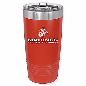 United States Marine Corps 20oz Travel Tumbler- Stainless Steel Red Coffee Mug with Acrylic Lid- Military Gear, Ideal Gift for Armed Services Veteran, Active Duty Marine- For Office, Home, Auto