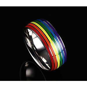 VNOX Custom Personalized Stainless Steel Gay Pride Rainbow Relationship Engagement Rings Weeding Band for Gay Lesbian Couples,Size 9