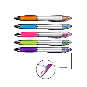 MiSiBao Stylus Pens for Touch Screens, Medium Point Pens with Crystals for Women and Kids Black Ink Pen with Stylus Ballpoint Pens with Comfort Grip for The Ipad（5 Count+3 Refills）