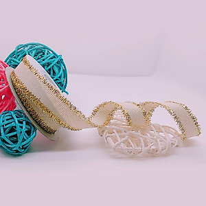 Christmas White Glitter Grosgrain Ribbon with Gold Trim,DIY Grosgrain Fringe Ribbon for Gift Crafts Wedding Party Birthday Wrap Hair Bows Floral Projects Wrapping Decorations 1.6cmx5m (1 Roll)