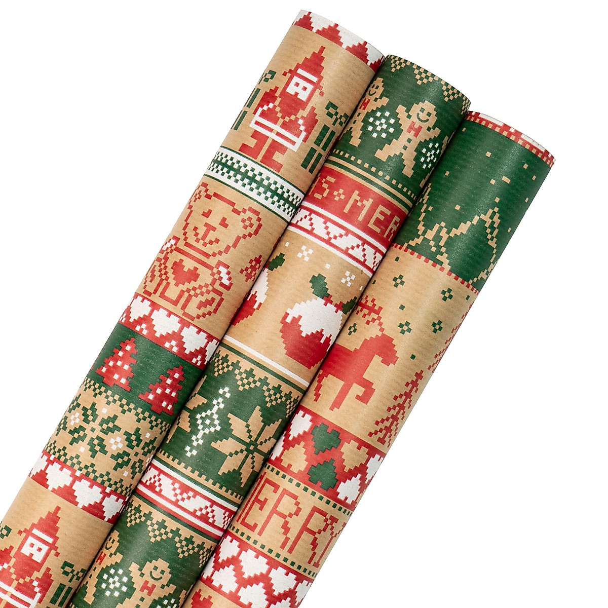 RUSPEPA Christmas Wrapping Paper Rolls - 17 inches x 10 feet per Roll, Total of 3 Rolls - Red and Green