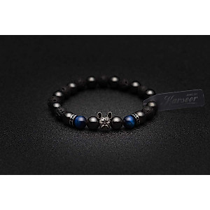 Karseer Diffuser Bracelets, Dog Lover Natural Magnetic Hematite and Lava Rock Energy Balance French Bulldog Theme Anxiety Healing Bracelet Aromatherapy Diffuser Bracelet for Women and Men