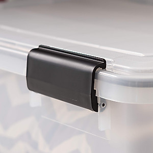 IRIS USA WEATHERPRO 47 Quart Stackable Storage Box with Airtight Gasket Seal Lid, Heavy Duty Containers with Tight Latches, Weather proof Bins for Closet Basement Attic, 2 Pack - Clear/Black