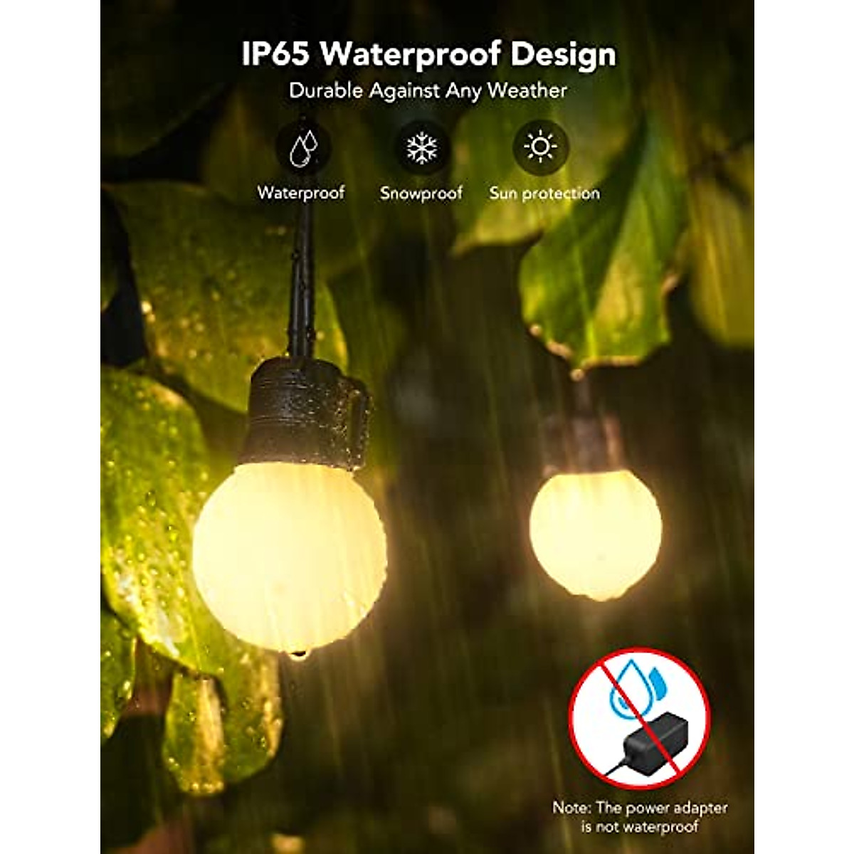 Govee Outdoor Lights, 50ft G40 APP Control String Lights with 6 Scene Modes, IP65 Waterproof Shatterproof Outdoor String Lights with 25 Dimmable Warm White LED Bulbs for Balcony, Backyard, Party