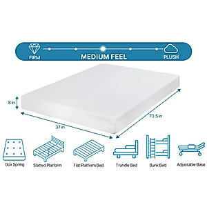NFPSHOP Twin Mattress, 8 Inch Gel Memory Foam Mattress for Cool Sleep & Pressure Relief Medium Firm Memory Foam Mattresses, CertiPUR-US Certified Queen Mattresses in A Box, White