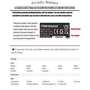 BCXY Replacement Battery for QLN220, QLN320, ZQ500, ZQ510, ZQ520 P1031365-059