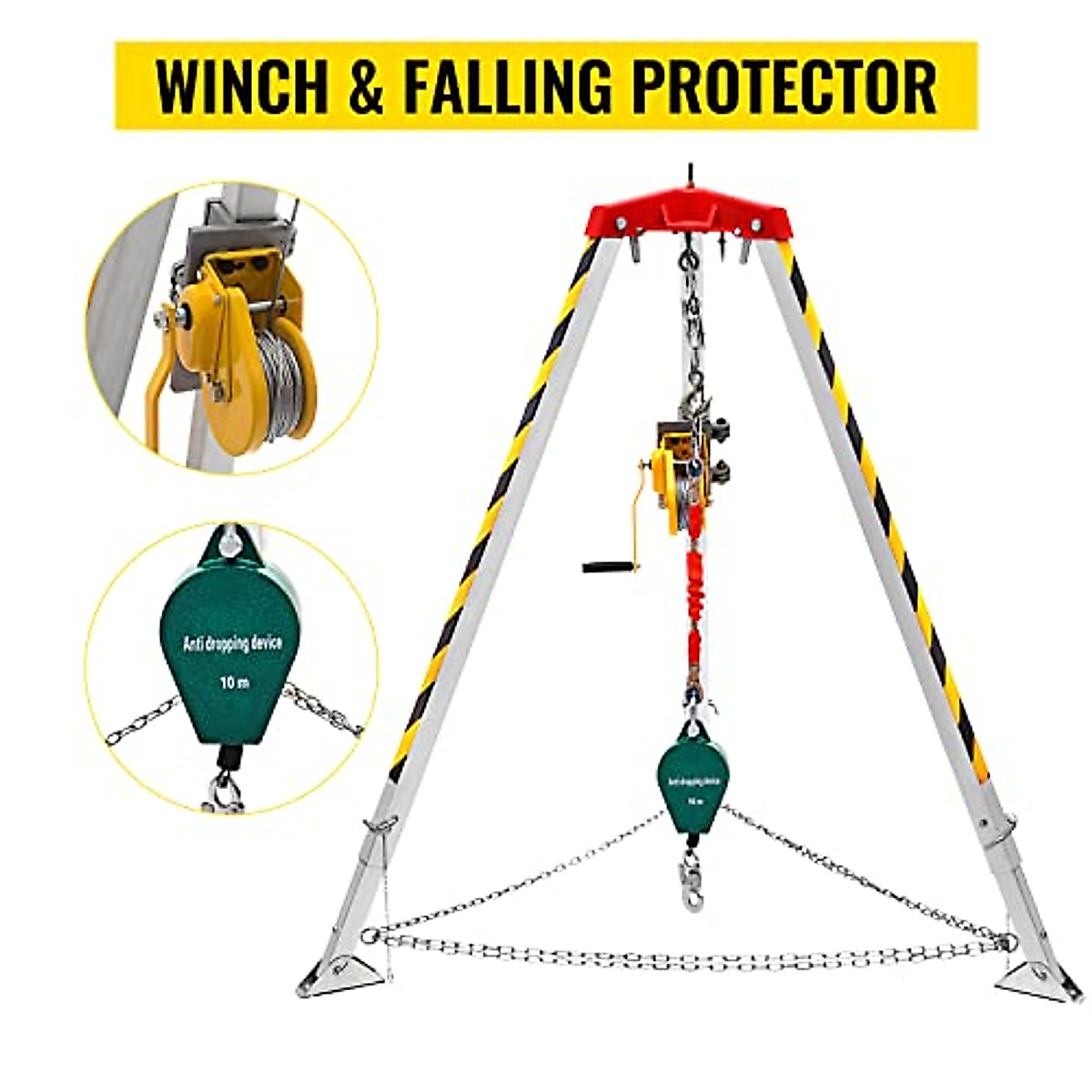 BestEquip Confined Space Tripod Kit 1200LBS Winch, Confined Space Tripod 7' Leg Bracket and 98' Cable, Confined Space Rescue Tripod 32.8' Fall Protection for Traditional Confined Spaces