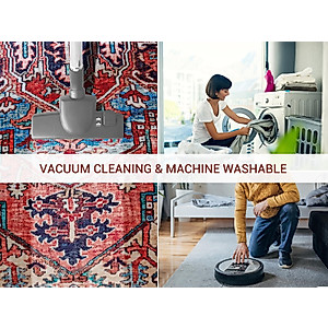 Hecceon Large Area Rugs, Vintage Boho Rugs Soft Fluffy Low Pile Floor Carpet, Foldable Non Slip Machine Washable Rug, Brick Red, 8'x10'