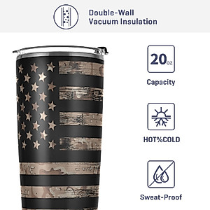 foixnub American Flag 20oz Tumbler Desert Camouflage Insulated Coffee Cup Wine Tumbler Stainless Steel Reusable Water Bottle Double Walled Travel Mug Thermal Cup for Hot Cold Drinks