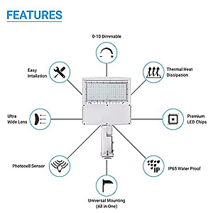 LEDMyplace 150W LED Pole Light with Photocell 5700K Universal Mount White AC120-277V Commercial Parking Lot Lights