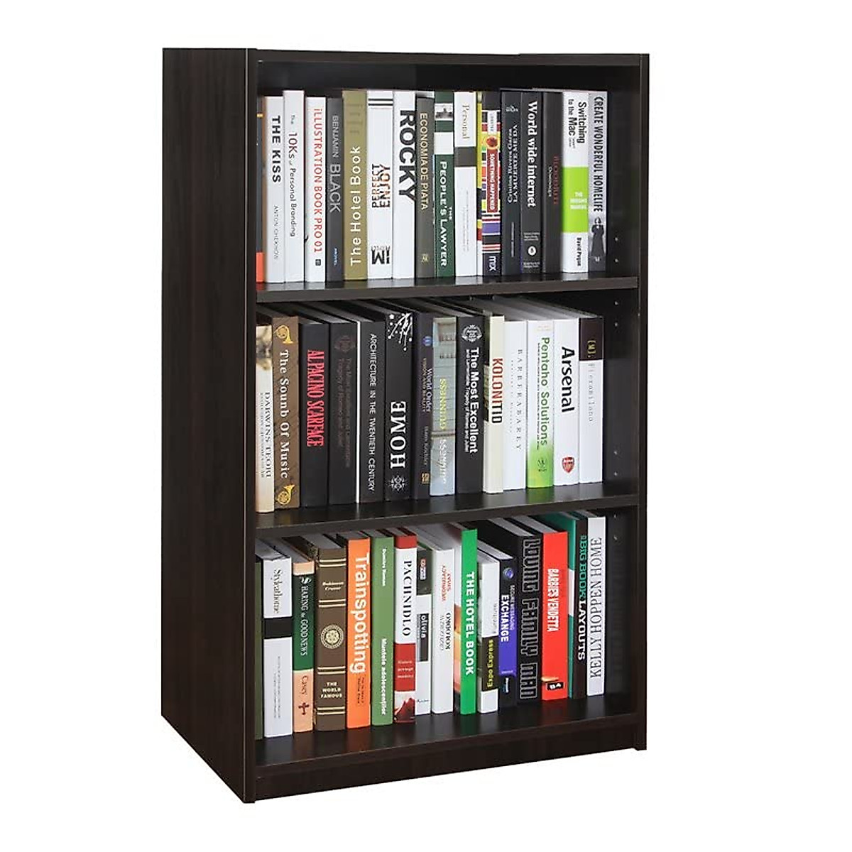 Furinno Jaya Simple Home 3-Tier Adjustable Shelf Bookcase, Espresso & Simplistic Set of 2 End Table, Espresso/Black