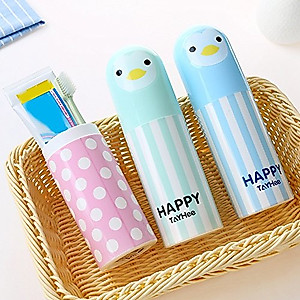 Narutosak Portable Cute Cartoon Penguin Toothbrush Toothpaste Holder Travel Storage Case - Blue