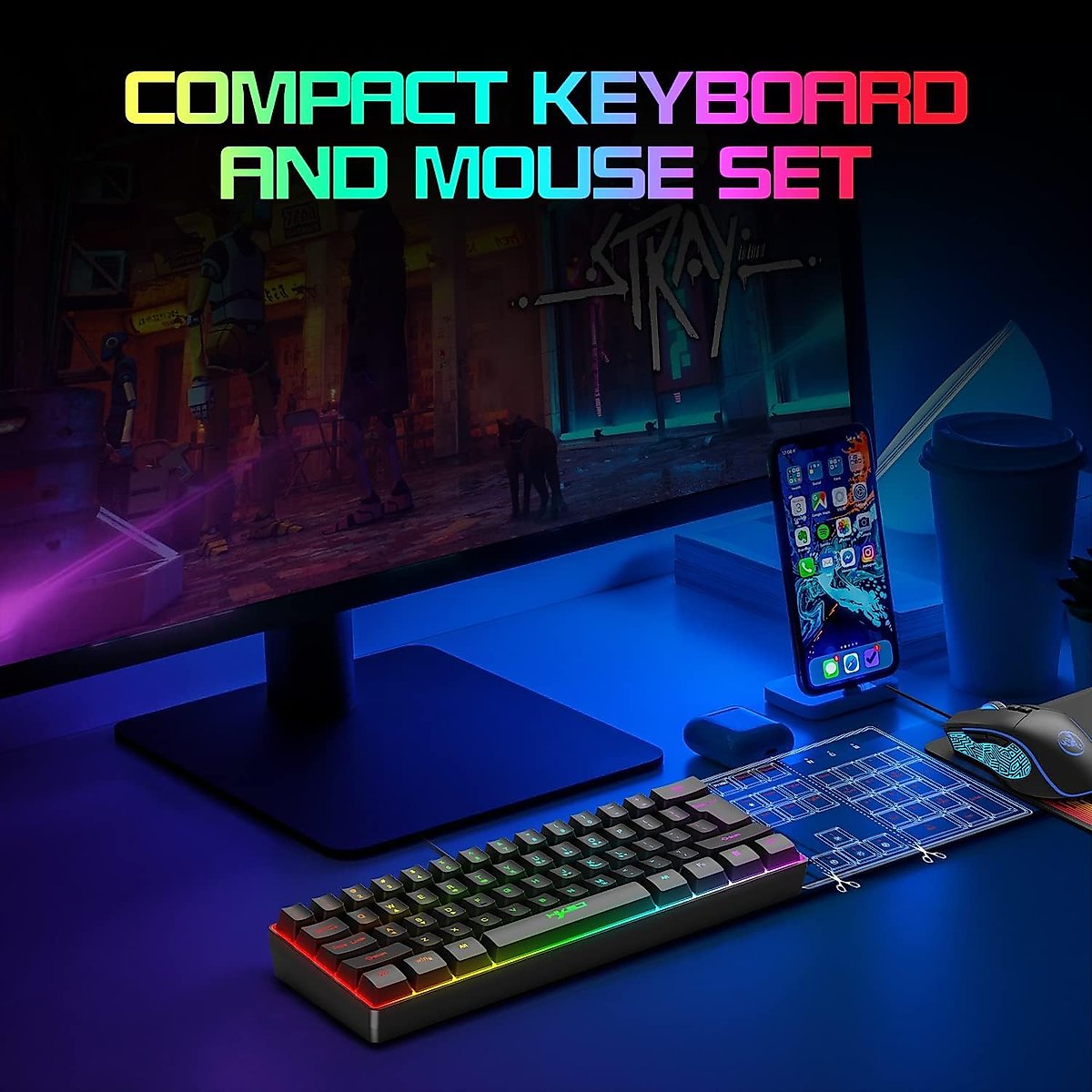SELORSS Gaming RGB Wired Keyboard and Mouse Combo - USB Gaming Keyboard Compact 61 Keys RGB LED Backlit & Gaming Mouse 6400 DPI - Wired Switch Contoller for Nintendo,Windows PC Gamers,PS4-4 in 1