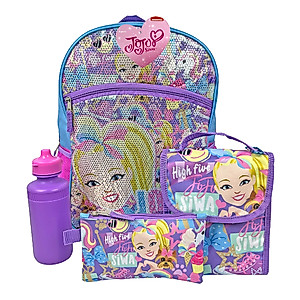 RALME JoJo Siwa Backpack 5 Pc. Set for Girls, 16 in. Sequin Backpack w/JoJo Lunch Bag & Pencil Case