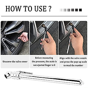 6PCS Pencil Tire Pressure Gauge Kit,10-50 PSI Heavy-Duty Stainless Steel Tire Gauges for Tire Pressure+Black Valve Stem Caps,Universal Wheel & Tire Accessories & Parts