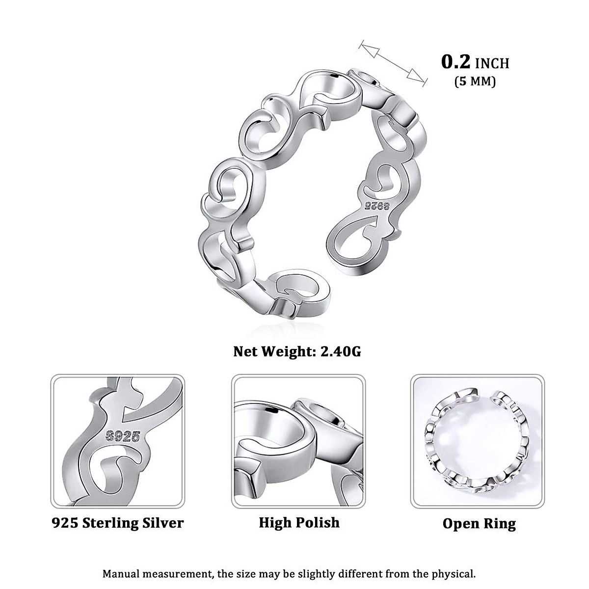 ChicSilver 925 Sterling Silver Ring Celtic Knot Heart High Polish Eternity Wedding Band Stackable Ring for Women Men